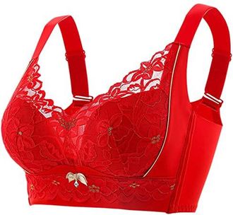 Generic 2026 Soutien-gorge sexy en dentelle pour femme, soutien-gorge push-up d&eacute;t&eacute;, lingerie &agrave; noeud fin, Rouge, XL