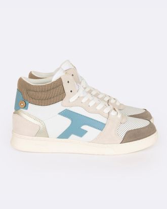 Faguo Baskets montantes blanches & marron clair cuir
