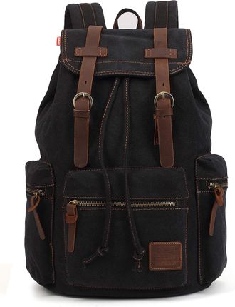 KAUKKO Vintage Rucksäcke 15 Zoll, KAUKKO Damen Herren Schulrucksack Daypack Retro Stylisch Backpack für Outdoor Wanderreise Camping mit Großer Kapazität 27×1