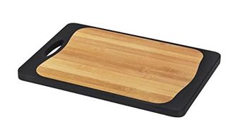 WENKO Planche à découper combi, antidérapante avec un côté en plastique antibactérien pour viande & poisson et un côté en bambou & plastique, poignée & sill