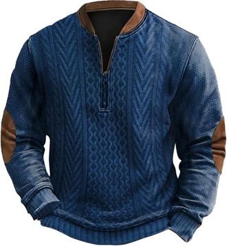 Generic Pull pour homme avec impression 3D, sweat-shirt pour homme, fermeture &eacute;clair 1/4, T-shirts &agrave; manches longues, vintage, d&eacute;contract&eacute; et tendance, sans c