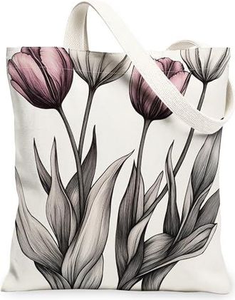 Generic Sac fourre-tout en toile de tulipe printani&egrave;re pour faire du shopping, 33 x 38,1 cm, simple et mignon, motif floral, r&eacute;utilisable, sac d&eacute;picerie pour 