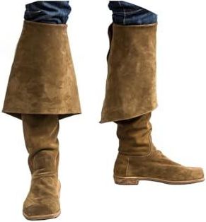 ORANDESIGNE Homme Bottes de Pirate Viking Rétro Bottes Plat de Chevalier Médiévales en Similicuir Chaussures à Tige Longue Unisexe Cosplay Accessoires A Marron Fo