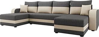 Best Mobilier Canap&eacute; Panoramique en U Convertible avec Coffre Harvey en Tissu - Canap&eacute; Lit - Grand Sofa XXL Gris 7 Places - Salon