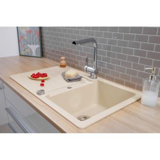 Respekta K&uuml;chensp&uuml;le Einbausp&uuml;le Sp&uuml;lbecken Granit 86 x 50 Vanille Creme Respekta Austin