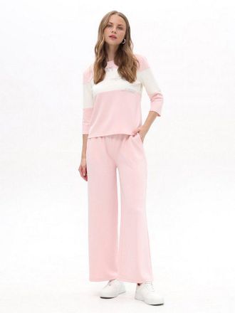 Passioni 3/4-Arm-Shirt Shirt mit Strass und Colorblock Rosa- Ecru mit Schriftzug aus Glitzersteinen