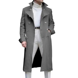 Generic Manteau long &agrave; double boutonnage pour homme - Coupe ajust&eacute;e - Printemps et hiver - Style d&eacute;contract&eacute; - Chaud et doux, gris fonc&eacute;, 4XL