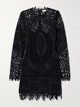Ulla Johnson Eleni Minikleid Aus Leinen Mit Einsätzen Aus Guipure-spitze - Schwarz
