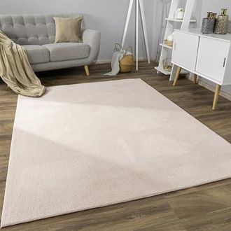 Paco Home Tapis Salon Chambre Adulte Poils Ras Boho Motif Scandinave Uni, Dimension:120x160 cm, Couleur:Beige