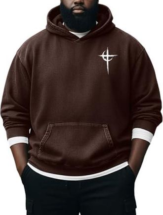 Generic Sweat &agrave; capuche J&eacute;sus pour homme - Sweat-shirt graphique dautomne imprim&eacute; croix chr&eacute;tienne avec cordon de serrage - Haut tendance pour les vacances au