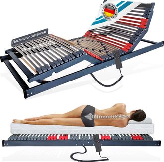 Matratzen Perfekt Elektrischer Lattenrost 90x200 cm 9 cm Hoch 7 Zonen Motorrahmen Ultraflach 9 cm Höhe 42 Federleisten Härteregulierung Belastbar bis 300 kg Buchenholzr