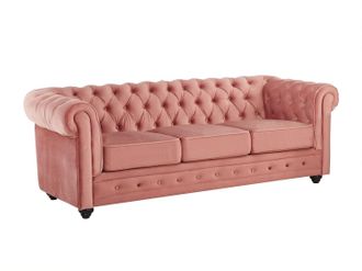 Vente-Unique 3-Sitzer-Sofa, Chesterfield, Velours, Pastellrosa