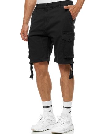 Indicode Herren Agron Cargo Shorts mit 6 Taschen aus 98% Baumwolle | Kurze Hose M&auml;nner Black, M