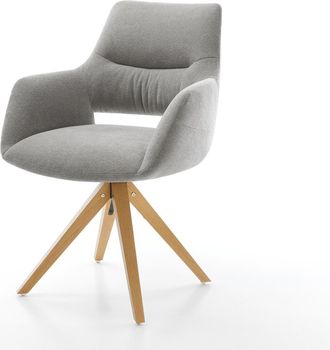 DELIFE Drehstuhl Yago-Flex mit Armlehnen Strukturstoff Soft Grau Holzgestell kantig Natur 360&deg; drehbar Taschenfederkern, Esszimmerst&uuml;hle