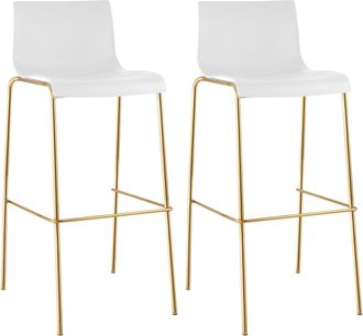 Clp Barhocker 2er Set stapelbar mit Fußablage Hover, Barstuhl mit Sitz aus Kunststoff, mit Metallgestell in Goldoptik, Tresenhocker bis 150 kg, Farbe:weiß