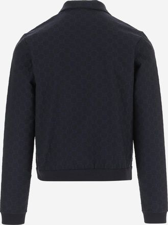 Gucci Mens Zip-Up Sweatshirt Gg Jacquard Jersey Dark Blue Polyamide Sweatshirts Sweater