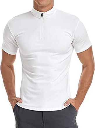Generic Hommes Polo Shirts Col Mao Manche Courte Coton Chemise Couleur Unie Regular Fit Légers Respirant pour Golf Outdoor T-Shirt Sport Polo Absorber la Sueu
