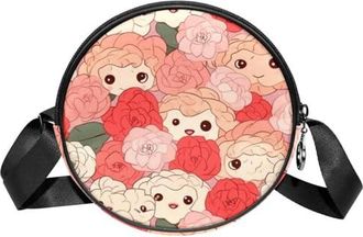 Generic Sac &agrave; bandouli&egrave;re rond pour femme, petit sac &agrave; bandouli&egrave;re avec fermeture &eacute;clair et bretelles r&eacute;glables style d&eacute;contract&eacute; cam&eacute;lia