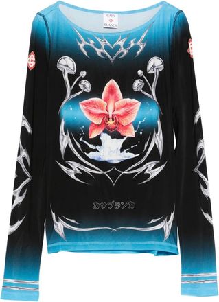 Casablanca Langarmshirt mit Orchideen-Print - Schwarz