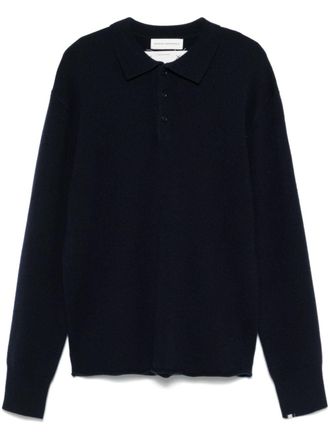 Extreme Cashmere Polo-Pullover mit Ziern&auml;hten - Blau