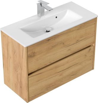 Magnolia Home Badm&ouml;bel Taifun Slimline 80cm 2 grifflose SoftClose Ausz&uuml;ge Eiche Gold