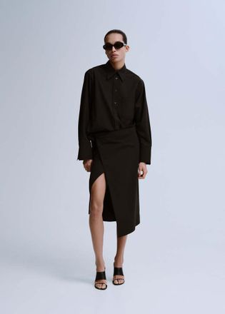 Mango Gerade geschnittenes Hemd mit Tasche schokolade - Damen - S - MANGO