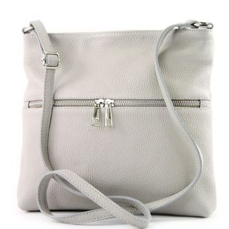 modamoda.de T144 Damen Leder Umh&auml;ngetasche Schultertasche Messenger bag handmade in Italy, Farbe:Grau2021