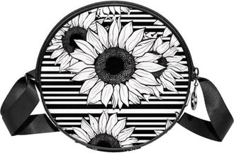 Generic Petit sac &agrave; bandouli&egrave;re rond pour femme, motif tournesol avec fermeture &eacute;clair, bretelles r&eacute;glables, style d&eacute;contract&eacute;, pour femmes et filles
