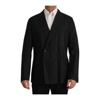 Dolce & Gabbana Polka Dot Slim Fit Double-Breasted Blazer - - Jackets - Herren - Schwarzk - L