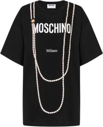 Moschino unisex, Tops, Noir, Taille: XS Pearl Necklace Print T-shirt