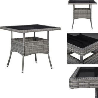 vidaXL Garten-Esstisch Grau Poly Rattan und Glas - Gartentisch - Esstisch - Outdoor M&ouml;bel - Polyrattan Tisch - Gartenm&ouml;bel