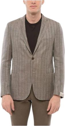 Corneliani Homme, Vestes, Beige, Taille: M Herringbone Linen Blend Blazer