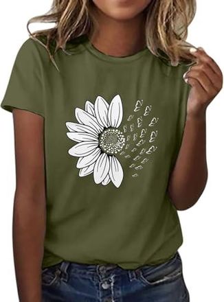 Generic T-shirt d&eacute;contract&eacute; &agrave; manches courtes et col rond pour femme - L&eacute;ger et doux au toucher - Pour l&eacute;t&eacute;, vert militaire, 3XL