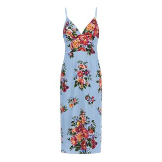 Dolce & Gabbana Femme, Robes, Bleu, Taille: 46 FR Mazzo di Fiori Satin Midi Dress