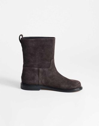 Topshop Pascal Stiefelette aus echtem Wildleder in Schokobraun