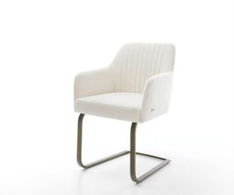 DELIFE Freischwinger Greg-Flex Boucl&eacute; Soft Beige Freischwinger flach Effektfinish Titan Taschenfederkern, Esszimmerst&uuml;hle