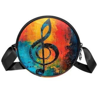 Generic Sac &agrave; bandouli&egrave;re rond pour femme, motif notes de musique, sac &agrave; dos r&eacute;tro avec fermeture &eacute;clair, bretelles r&eacute;glables, sac &agrave; main rond d&eacute;contract&eacute; pou