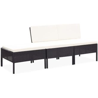 vidaXL Salon de jardin 3 pcs avec coussins R&eacute;sine tress&eacute;e Noir