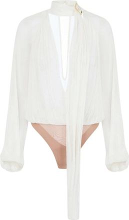 Elisabetta Franchi Body en cr&ecirc;pon avec sash - Femme - Tops - Blanc - Taille: 42 FR