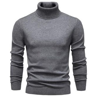 Generic Chemise &agrave; col roul&eacute; et manches longues c&ocirc;tel&eacute;e pour homme - Doux et l&eacute;ger - Coupe ajust&eacute;e - Pull en tricot extensible, gris-a, XXL