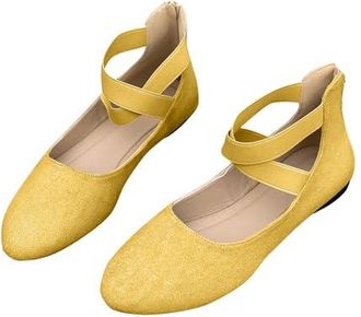 Generic Chaussures de ballet pour femme avec sangles &eacute;lastiques &agrave; la cheville, style d&eacute;contract&eacute;, &eacute;l&eacute;gant, couleur unie, confortables, respirantes, chaussures