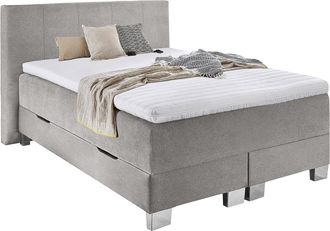 Loftscape home24 Boxspringbett Pitigala 140 x 200cm Kunstleder/Webstoff Grau Fichte/Kiefer