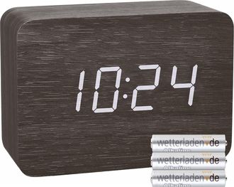 TFA Dostmann Design Funk-Wecker in Holz-Optik Clocco, 60.2549, Kunststoff, L 100 x B 41 x H 70mm (schwarz/weiß mit Batterien)