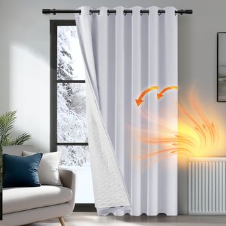 Deconovo Thermovorhang Kälteschutz, Gardinen mit Ösen gegen Kälte, Wärmeisolierend Vorhang Verdunkelung Wohnzimmer, 280x200cm(HöhexBreite), Silber Grau, 1 Stüc