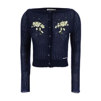 Shushu/Tong Strickjacke mit Blumenverzierung - - Knitwear - Damen - Blau - XS
