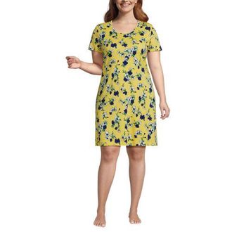 Lands End Knielanges Kurzarm-Nachthemd aus Baumwolle, Damen, Gr&ouml;&szlig;e:52-54 plus, Gelb, Baumwolle, by Lands End