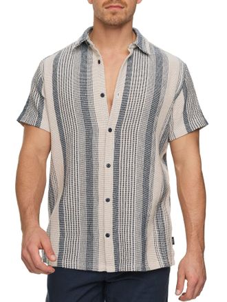 Indicode Herren INCosby Kurzarmhemd mit Button-Down-Kragen | Herrenhemd gestreift Kurzarm Hemd Beige, XXL