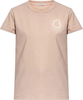 Moncler Femme, Tops, Rose, Taille: 38 FR T-shirt avec logo brod&eacute;