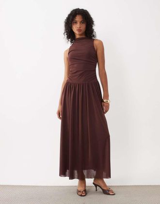 Jacqueline de Yong robe longue &agrave; fronces marron