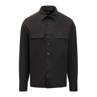 Tom Ford Homme, Chemises, Noir, Taille: 4XL Chemise militaire en serg&eacute; de coton
